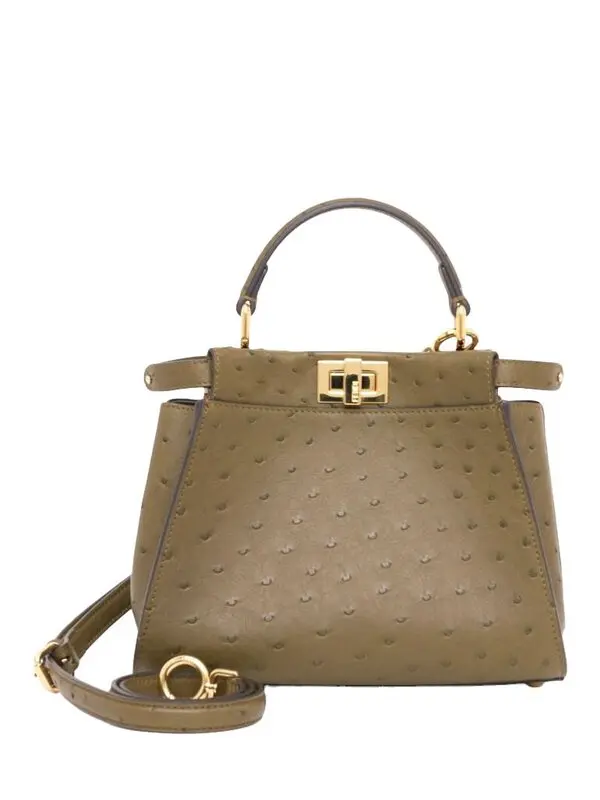 Fendi Peekaboo Mini Ostrich Leather Bag - Green