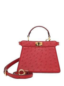 Fendi Peekaboo Iseeu Petite Ostrich Leather Top Handle Bag - Red
