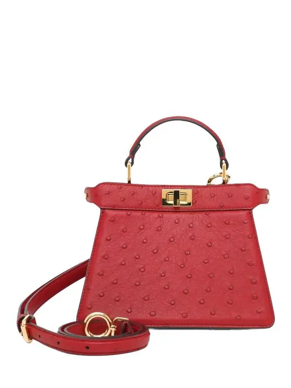 Fendi Peekaboo Iseeu Petite Ostrich Leather Top Handle Bag - Red