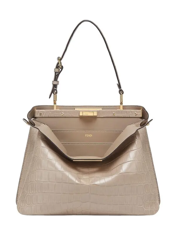 Fendi Peekaboo Soft Medium Crocodile Leather Bag - Grey