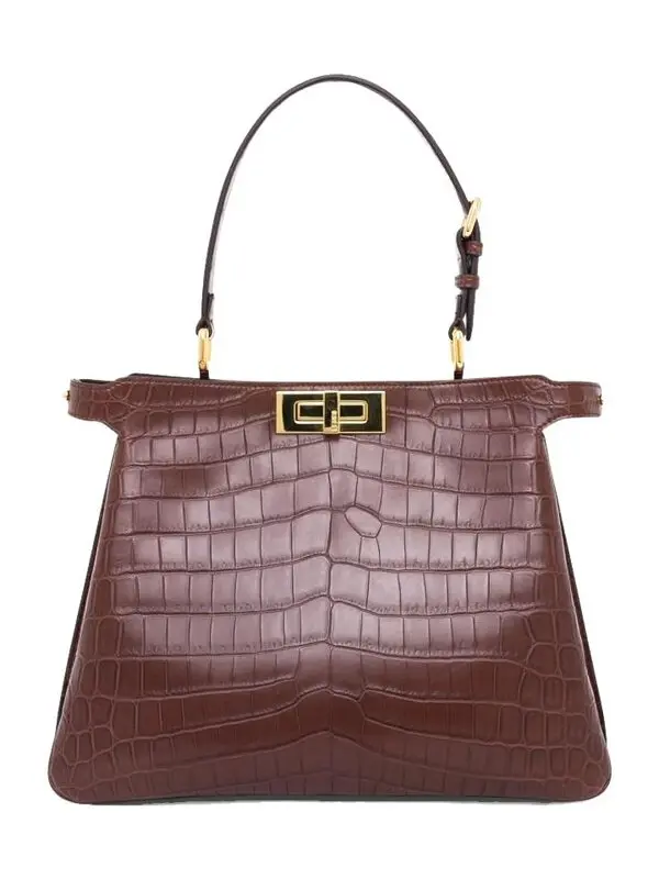 Fendi Peekaboo Soft Medium Crocodile Leather Handbag - Brown