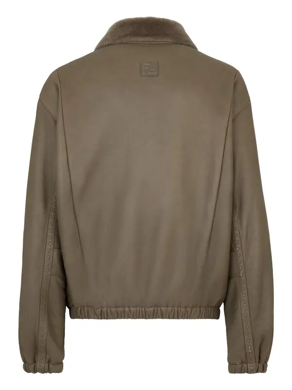Fendi Oversized Leather Blouson Jacket With Shearling Lining - Grey
