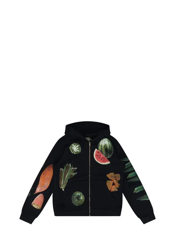 DENIM TEARS Kiss My Grits" Fruit Collage Zip Hoodie - Black