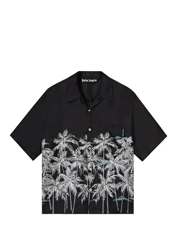Palm Angels Allover Palms Bowling Shirt - Black
