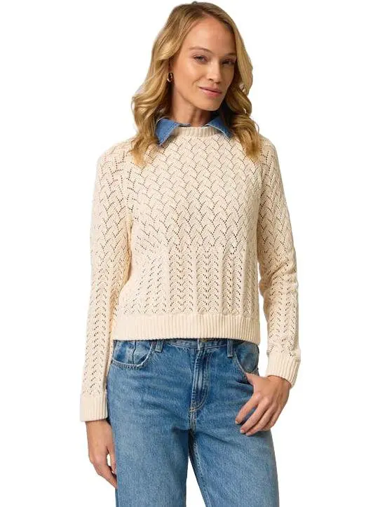 Central Park West Hazel Denim Collared Pointelle Sweater - Ivory