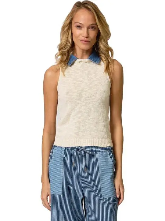 Central Park West Marlon Denim Collar Shell - Oat