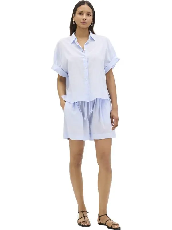 Another Tomorrow Organic Cotton Voile Short Sleeve Shirt - Sky