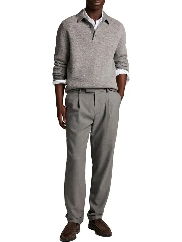Vince Owen Athletic Twill Pleated Trouser - Medium Heather Grey