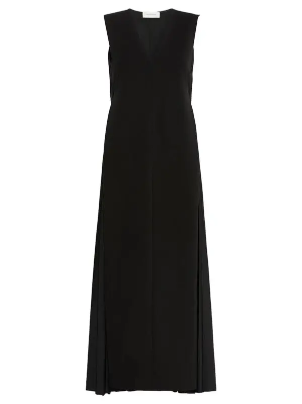 Max Mara Long Plissé-pleated Viscose Dress - Black