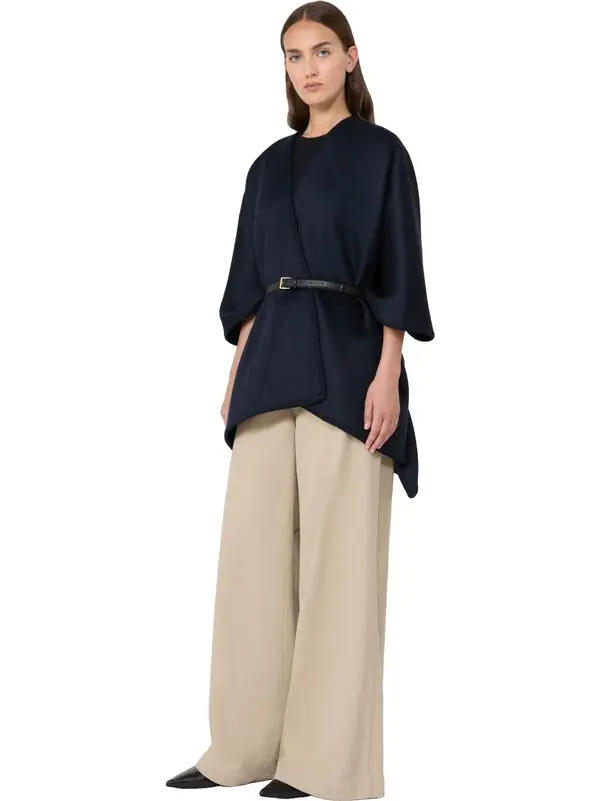 Max Mara Double Wool Broadcloth Belted Cloak - Midnightblue