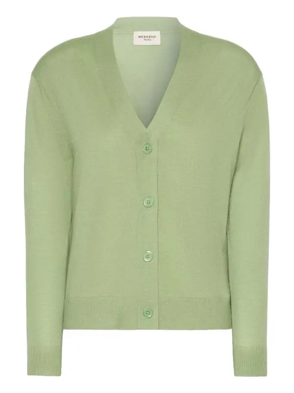 Max Mara Wool, Silk, And Cashmere V-neck Cardigan - Green