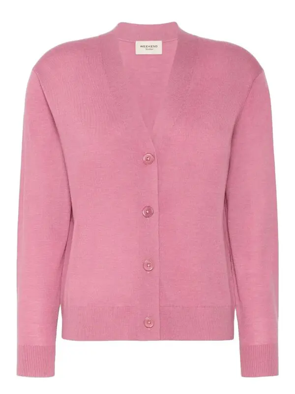 Max Mara Wool, Silk, And Cashmere V-neck Cardigan - Raspberry