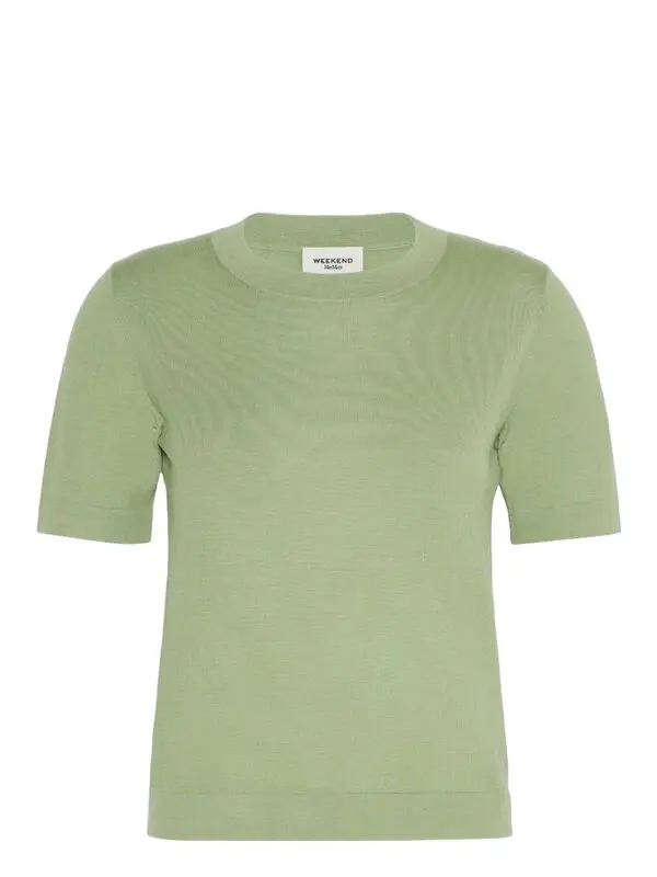 Max Mara Short-sleeved Crewneck Sweater In Wool, Silk, And Cashmere - Green