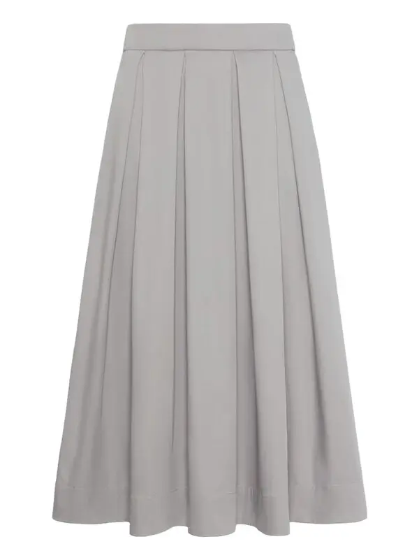 Max Mara Cotton Satin Pleated Midi Skirt - Light Grey