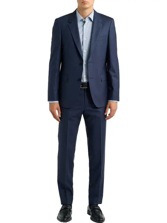 BOSS Houston Slim Fit Navy Stretch Wool Blend Suit - Dark Blue