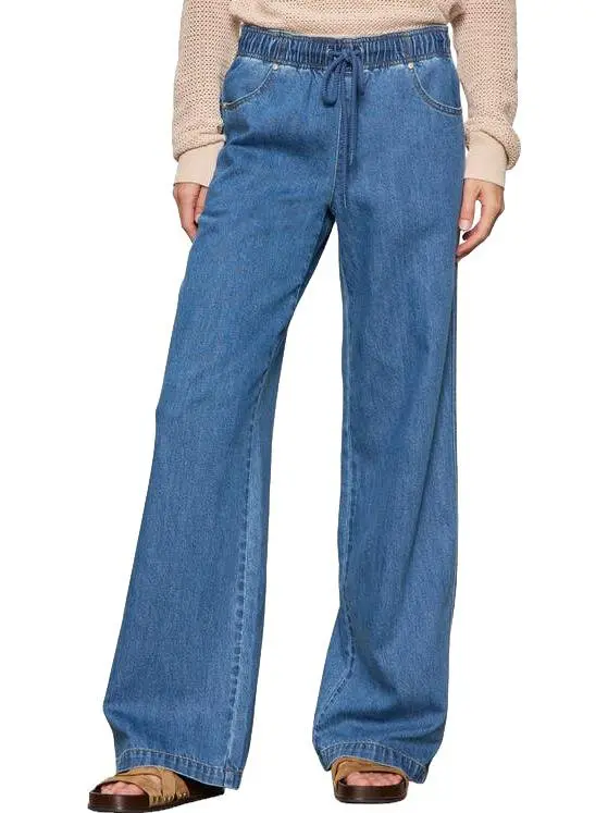 Sanctuary All Aboard Cotton & Linen Wide Leg Pants - Celestial Blue