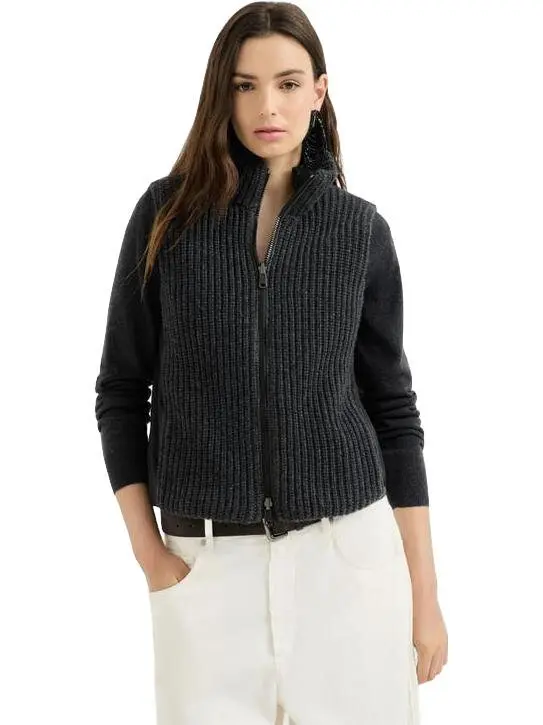 Brunello Cucinelli Cashmere Feather Yarn Knit Down Vest With Monili - Lignite