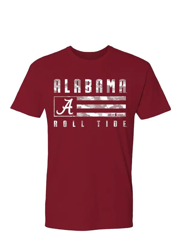 GREAT STATE CLOTHING Alabama Tide Banner Flag T-shirt - Crimson