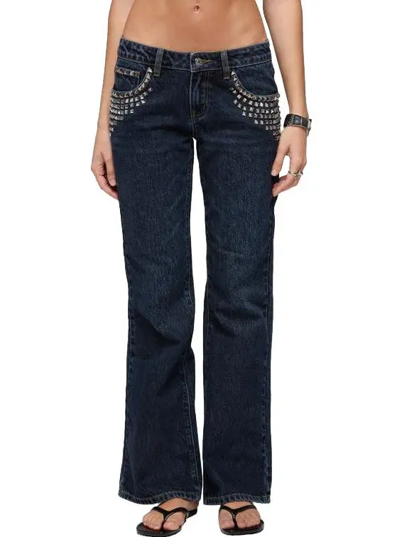 EDIKTED Tyler Stud Bootcut Jeans - Blue-washed