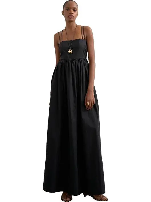 Topshop Strappy Open Back Cotton Maxi Dress - Black