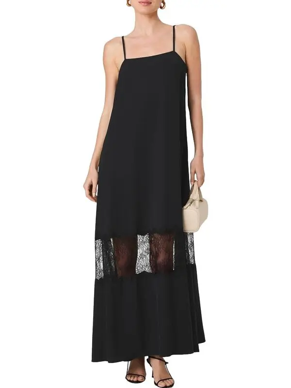 French Connection Quinn Crepe Lace Maxi Dress - 01-black