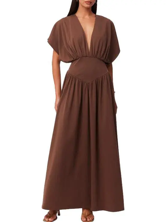 SNDYS. Heine Maxi Dress With Plunge Neck - Mocha