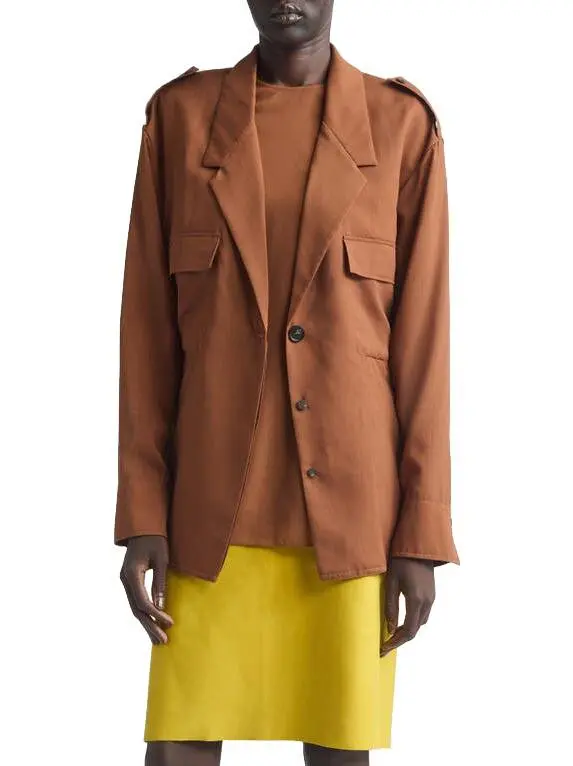 FERRAGAMO Single-breasted Belted Virgin Wool Blazer - Cognac