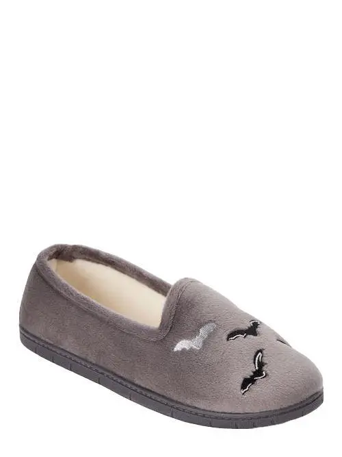 DEARFOAMS Velour Skull Embroidered Slip-on Slippers - Pavement