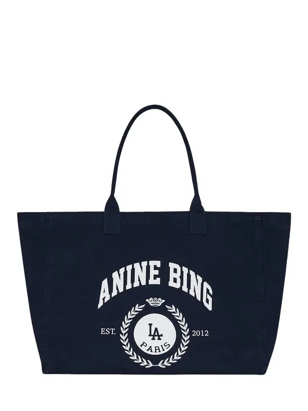 ANINE BING Leo Collegiate Canvas Tote - Blue