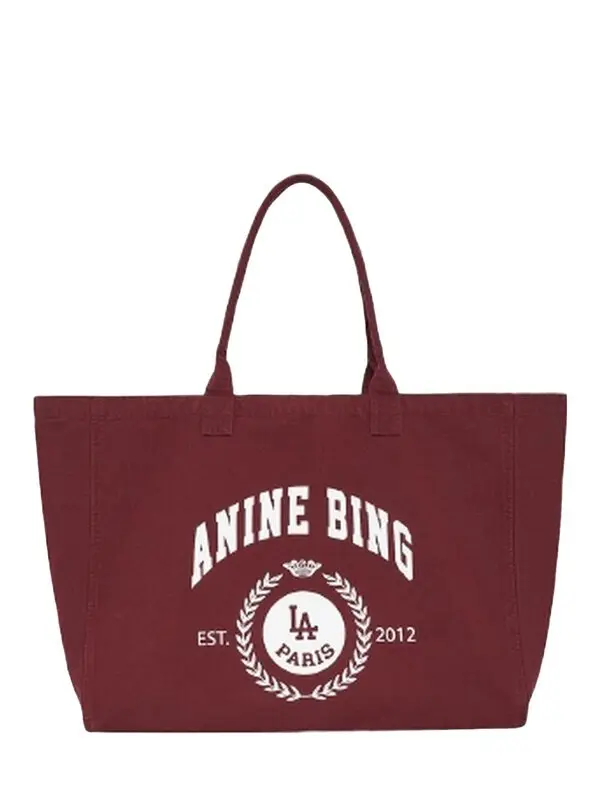ANINE BING Leo Collegiate Canvas Tote - Fig