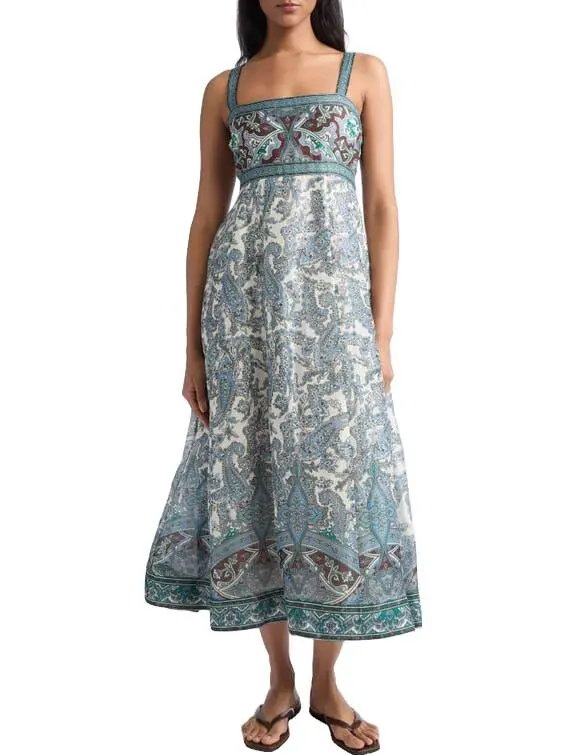 Veronica Beard Sleeveless Paisley Print Linen & Silk Maxi Dress - Ecru Multi