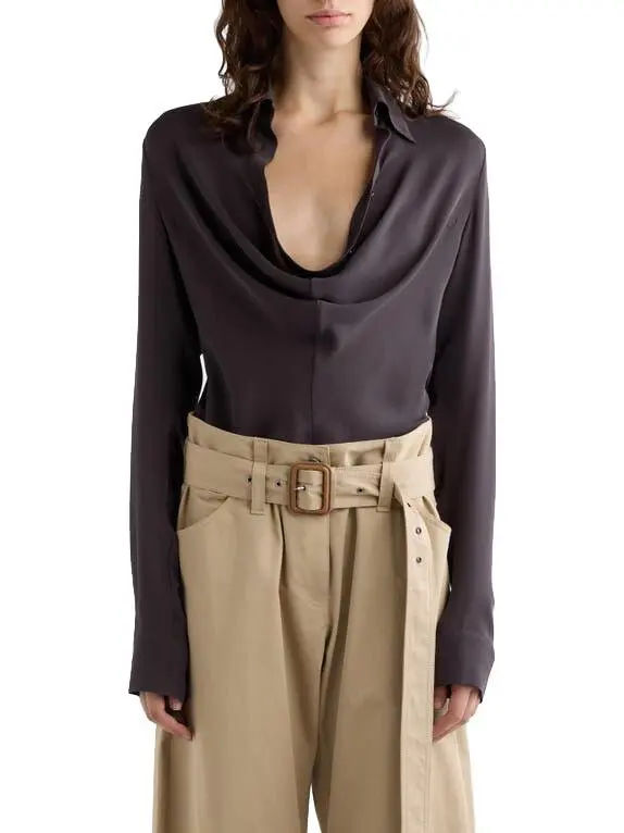 Acne Studios Shaydana Silk Georgette Cowl Neck Top - Graphite Grey