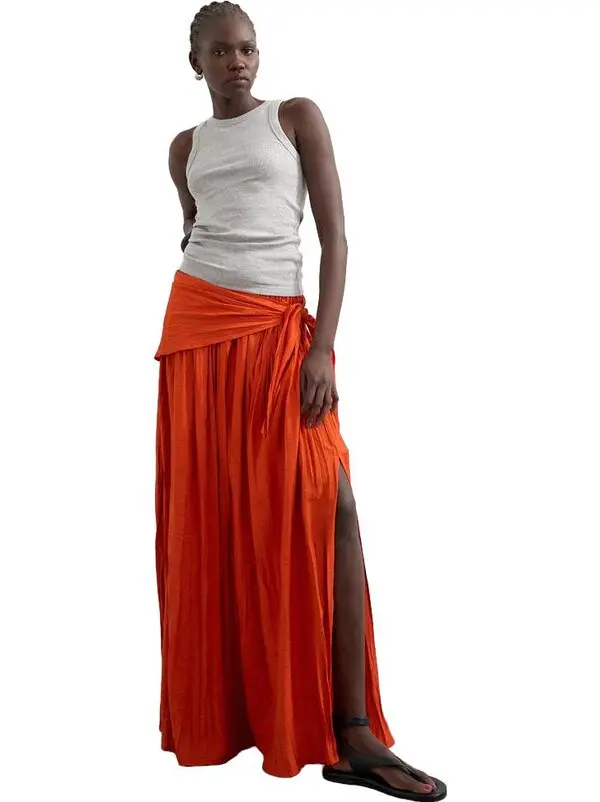 Topshop Crinkle Tie Sash Maxi Skirt - Orange