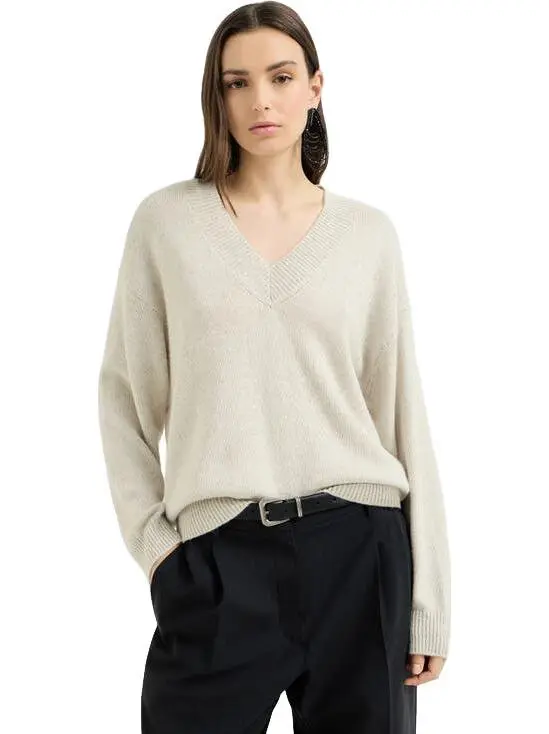 Brunello Cucinelli Cashmere And Silk Diamond Yarn V-neck Sweater - Ivory
