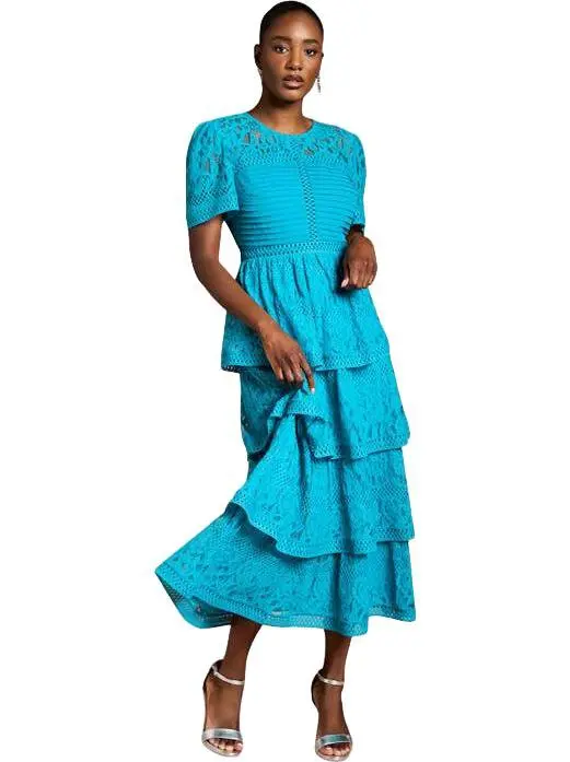 Coast Tiered Lace Midi Dress - Teal