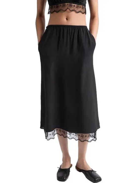 Simone Rocha Lace Trim Crêpe De Chine Skirt - Black