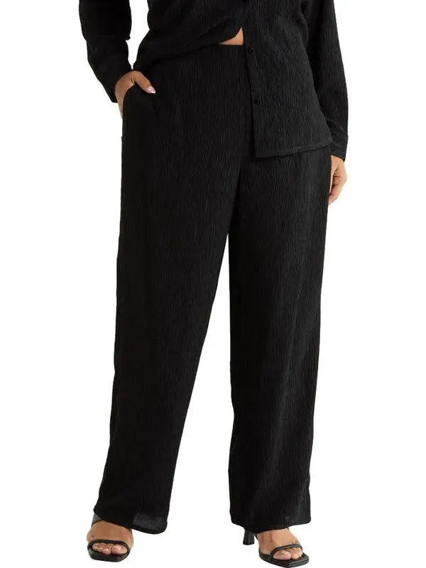 Eileen Fisher Textured Straight Leg Pants - Black