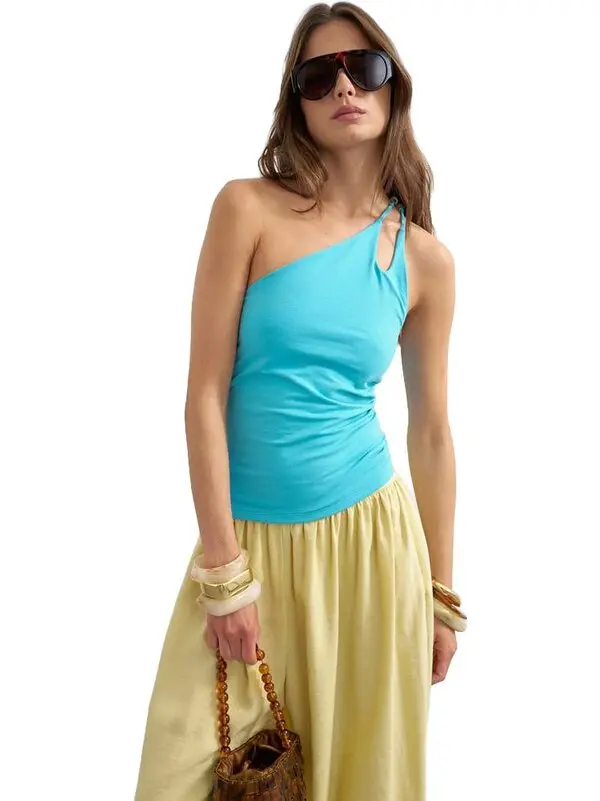 Topshop One-shoulder Cutout Tank Top - Lblue