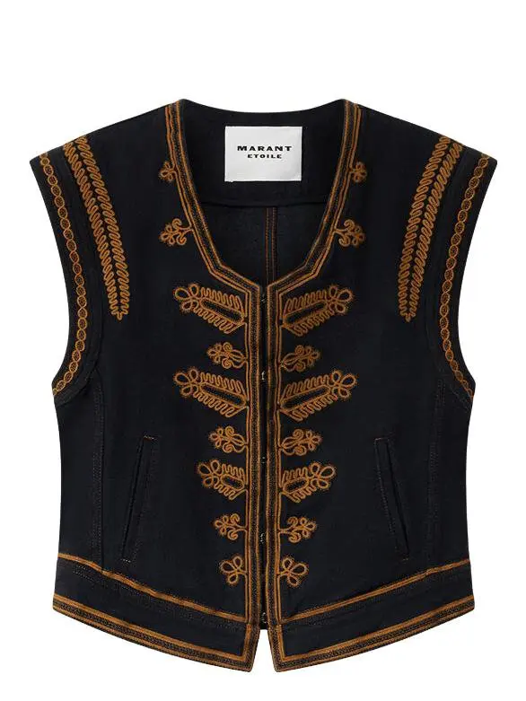 MARANT ETOILE Edmee Embroidered Cotton Twill Vest - Black