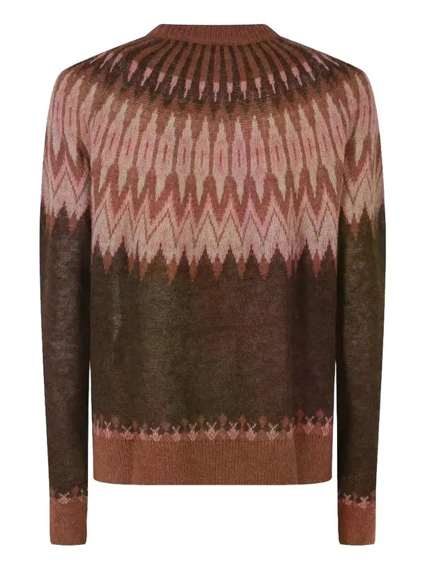 ROBERTO COLLINA Fair Isle Patterned Crew Neck Sweater - Brown