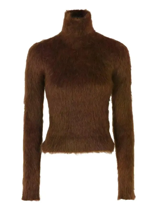DONDUP Fuzzy Roll-neck Sweater - Brown