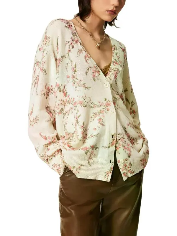 TWINSET Floral Print V-neck Cardigan - Neutrals