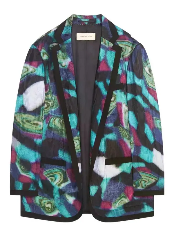 Dries Van Noten Oversized Moiré Blazer - Blue
