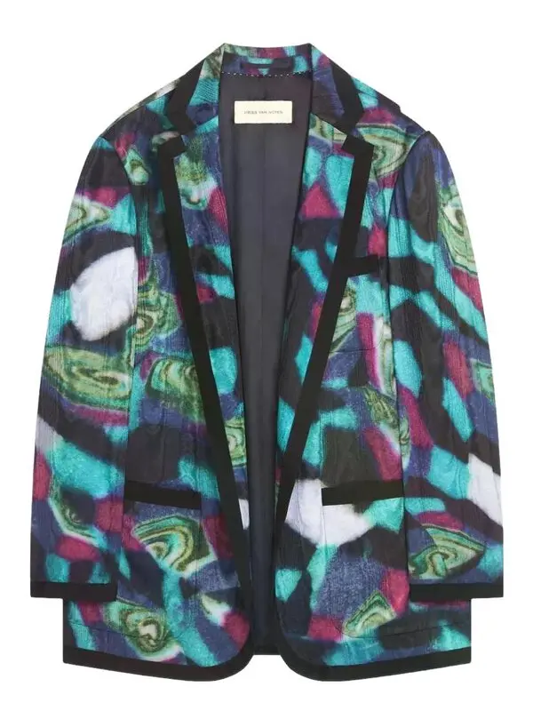 Dries Van Noten Oversized Moiré Blazer - Blue