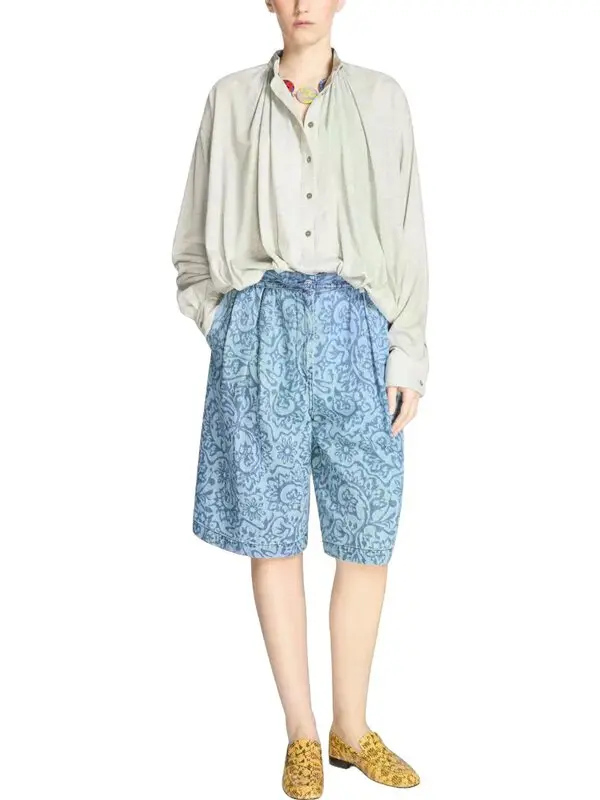Dries Van Noten Wide Leg Belted Denim Shorts - Blue