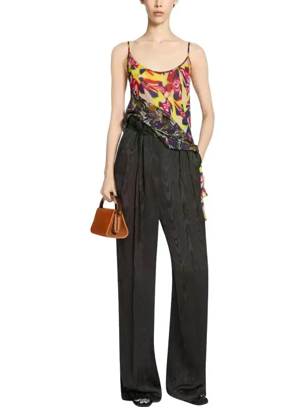 Dries Van Noten Belted Moiré Wide-leg Pants - Black