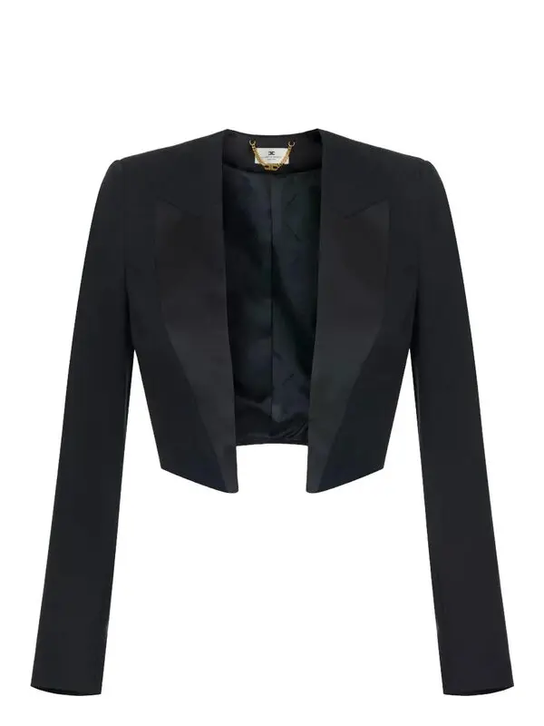 Elisabetta Franchi Gabardine Tuxedo-style Cropped Jacket - Black