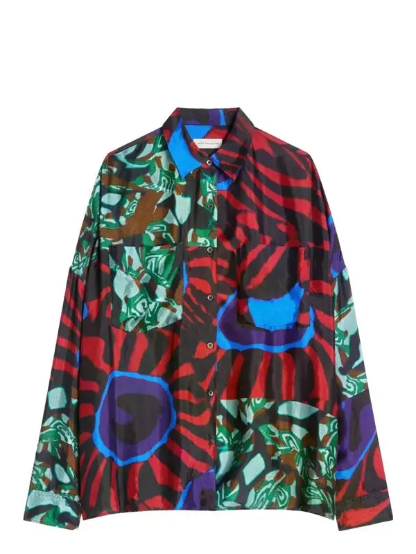 Dries Van Noten Viscose Cocoon Shirt With Contrast Marbled Clay Prints - Red