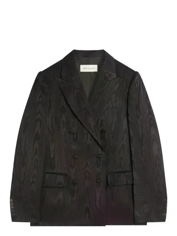 Dries Van Noten Double Breasted Moiré Blazer - Black