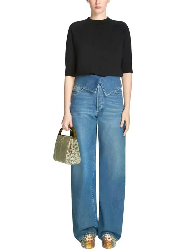 Dries Van Noten Folded Waist Wide Leg Denim Pants - Blue